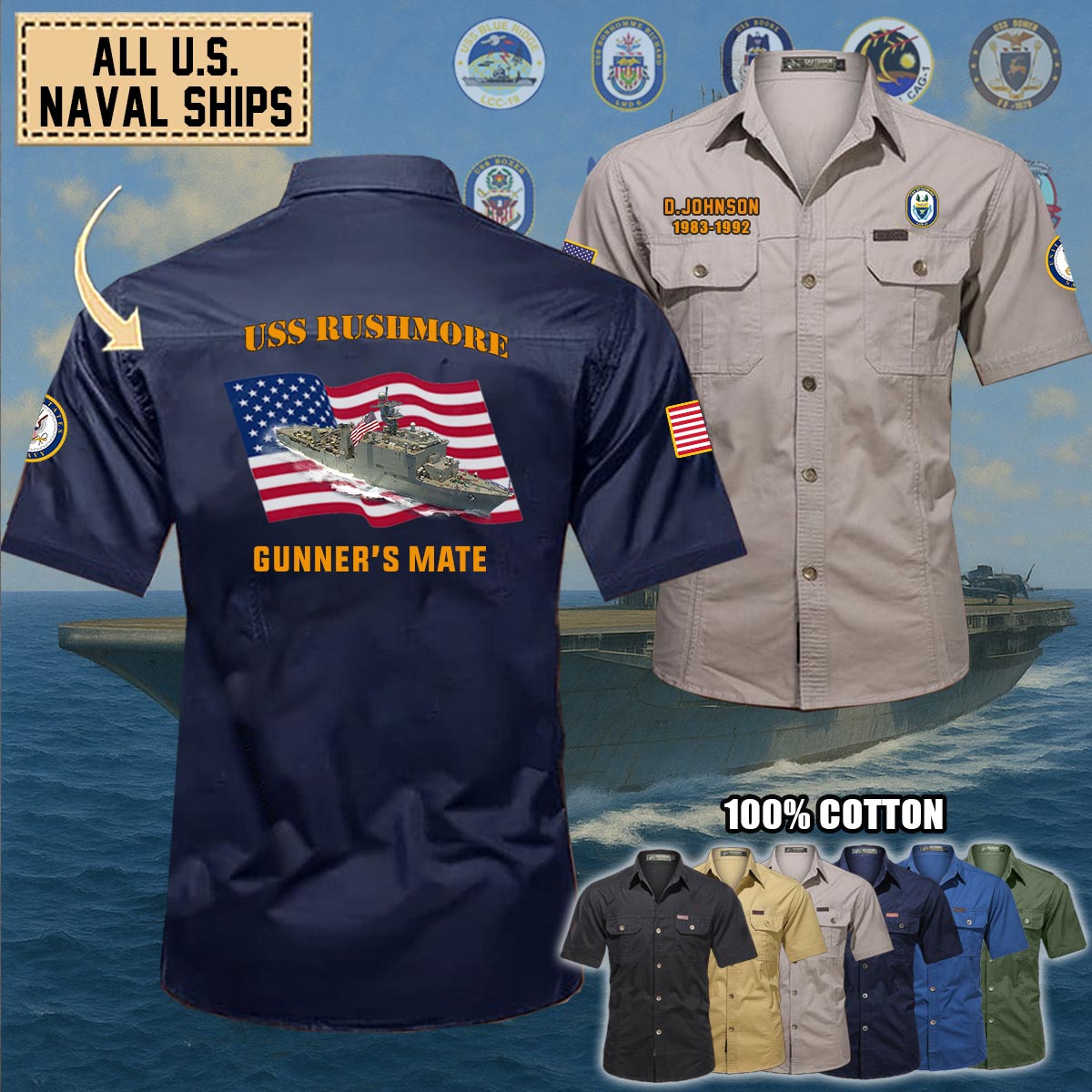 USS Rushmore (LSD-47)_Cotton Cargo Shirts - Proudly-Served: Military ...