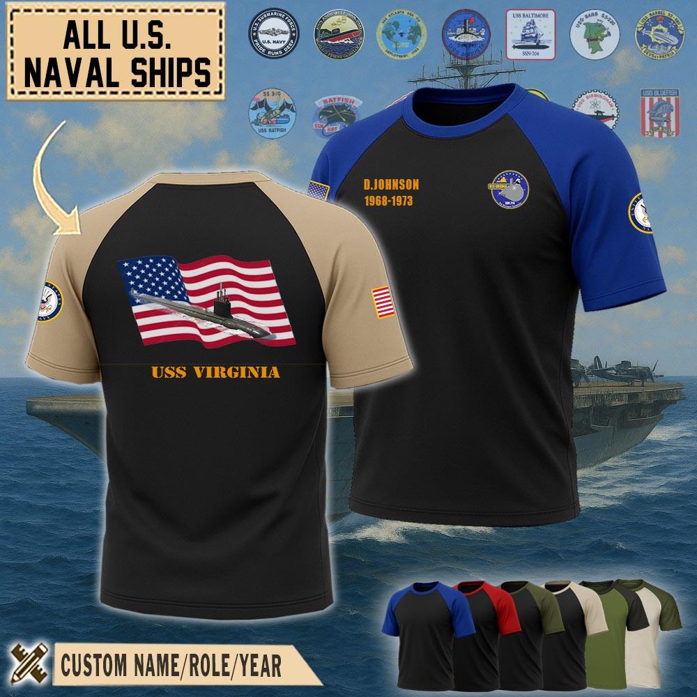 USS Virginia (SSN-774)_Raglan Tshirt - Proudly-Served: Military Apparels and Veteran Collectibles