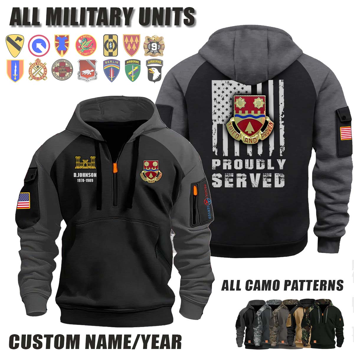 612th EN BN 612th Engineer Battalion_Camo Halfzip Hoodie - Proudly-Served: Military Apparels and ...