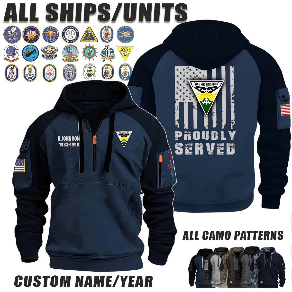 NAS Naval Air Station Whiting Field_Camo Halfzip Hoodie - Proudly-Served: Military Apparels and ...