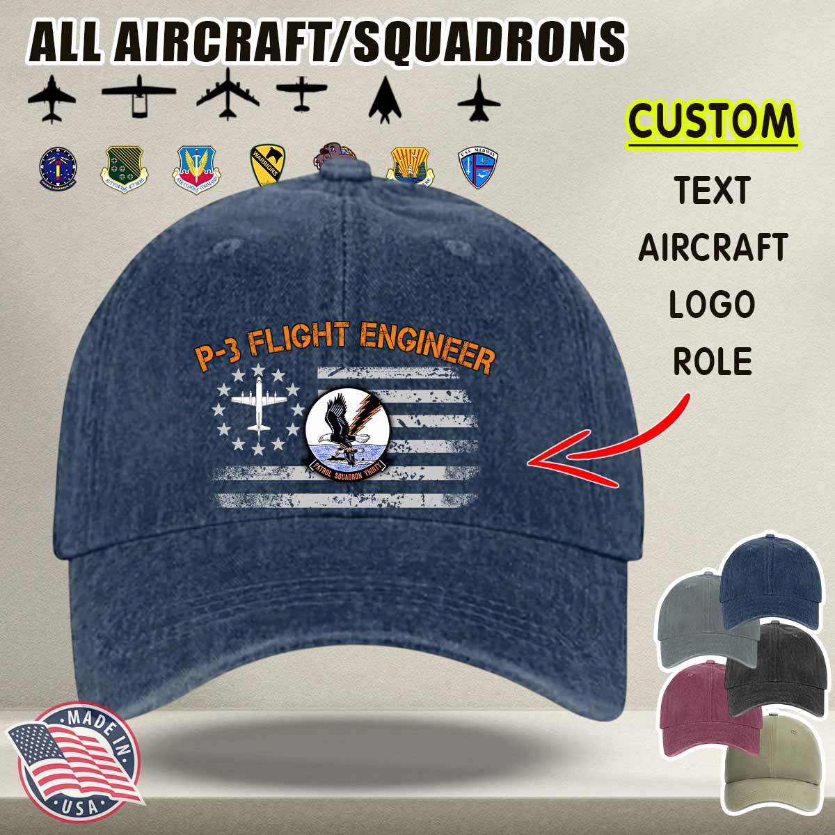 Custom Aircraft_Ver 2 Washed Denim Baseball Cap - Proudly-Served ...