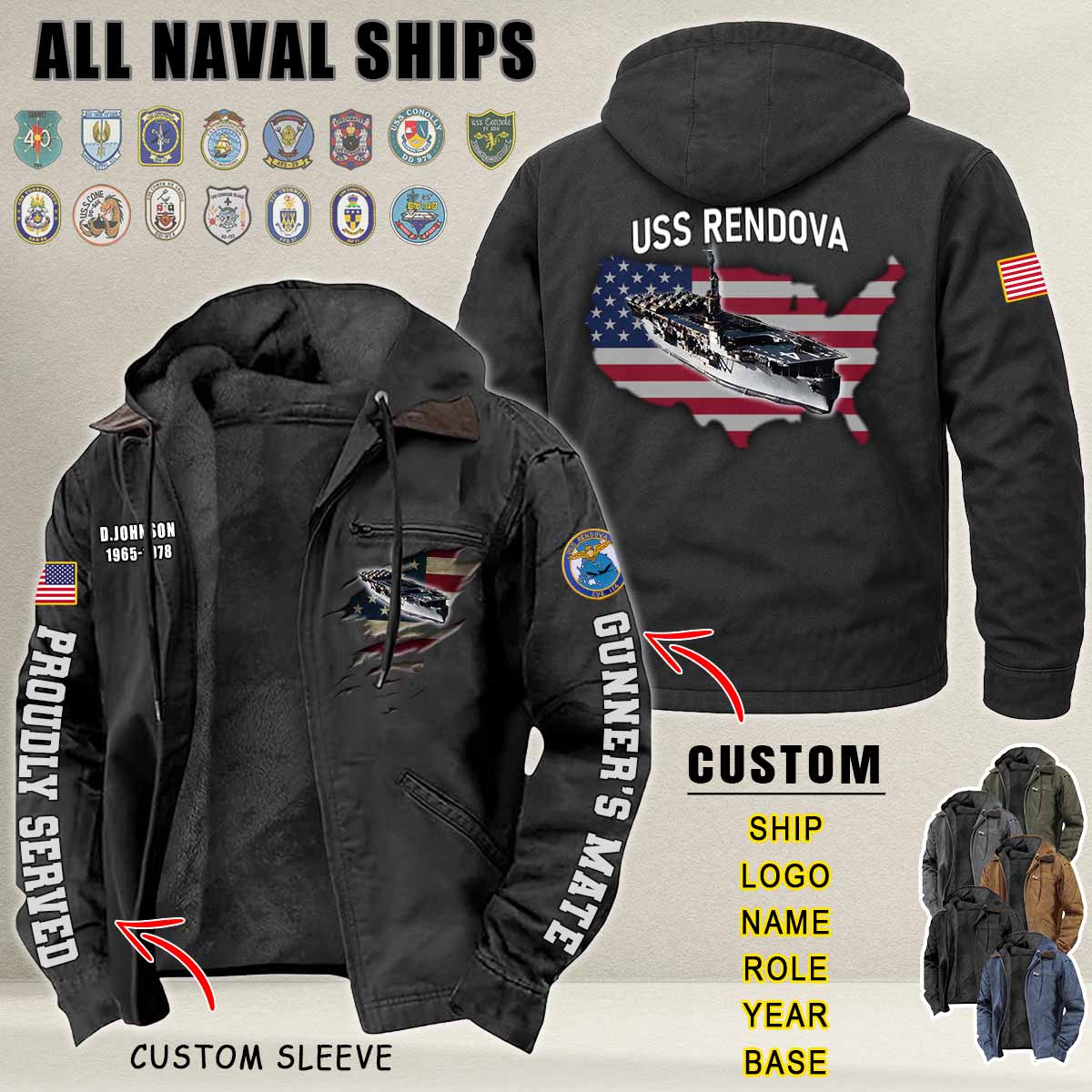 USS Rendova (CVE-114)_Ver 1-1 Flag Premium Softshell Hoodie - Proudly ...